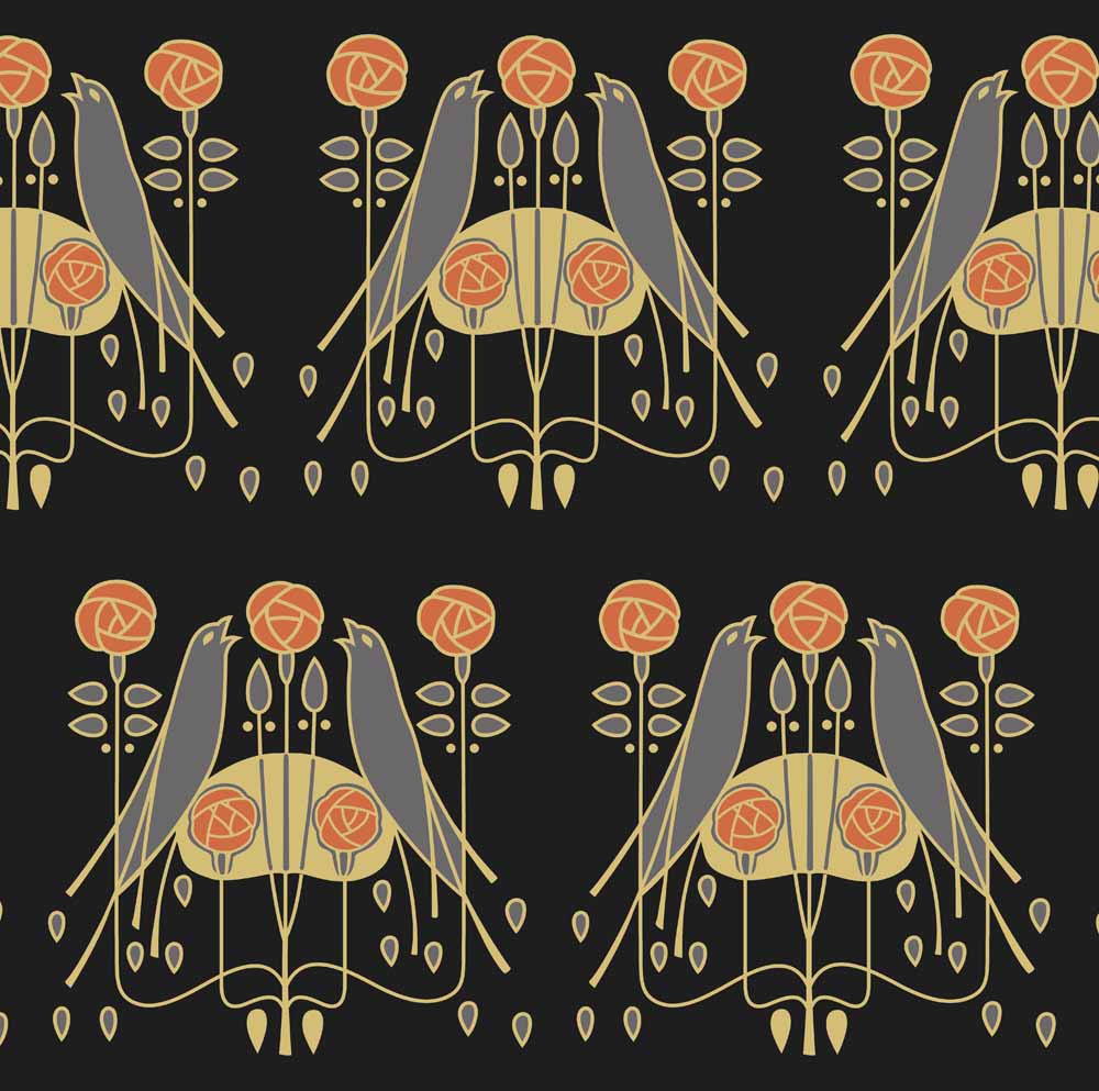 Arts and Crafts Talwin Morris - Singing Birds Black Print