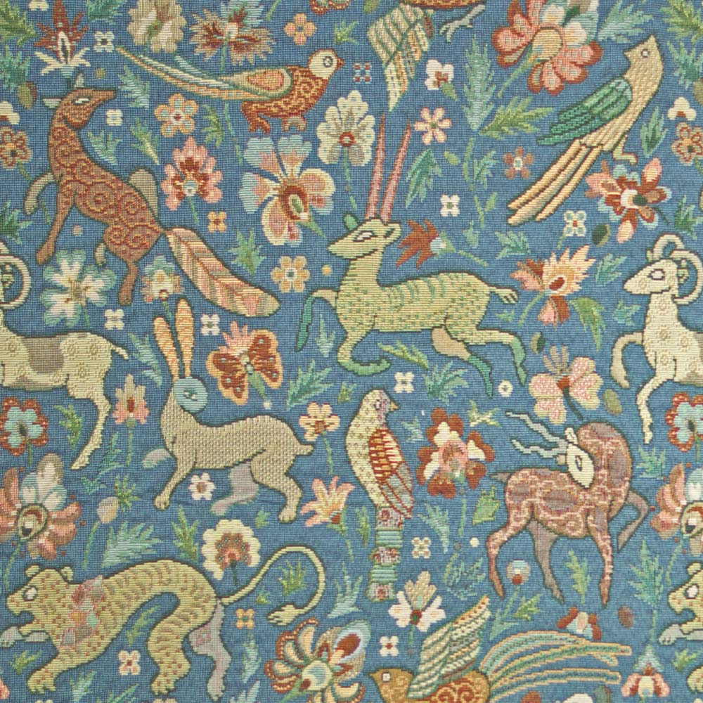 blue forest animals tapestry style upholstery curtain fabric