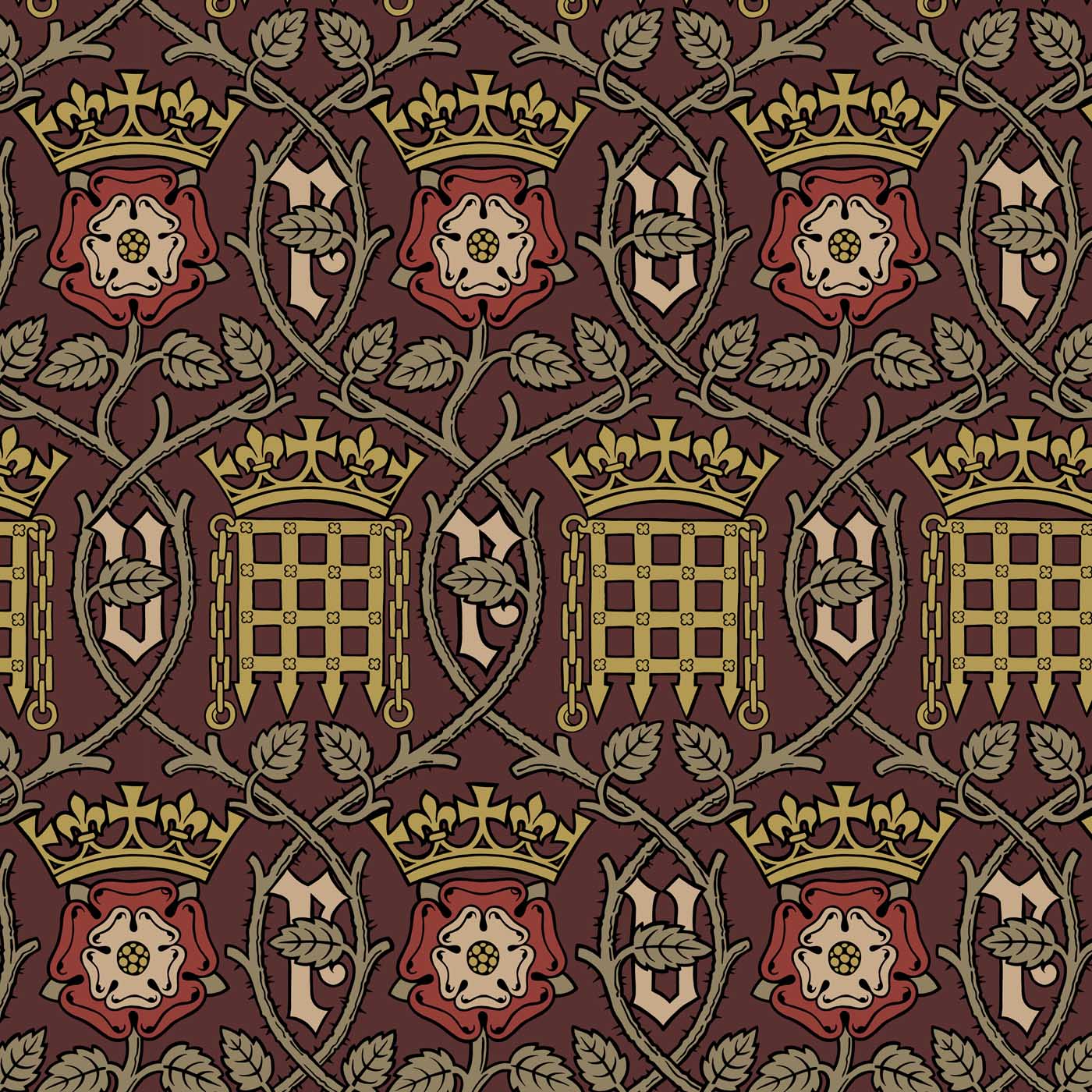 Fabric | Augustus Pugin Portcullis Design Brown from Loome Fabrics