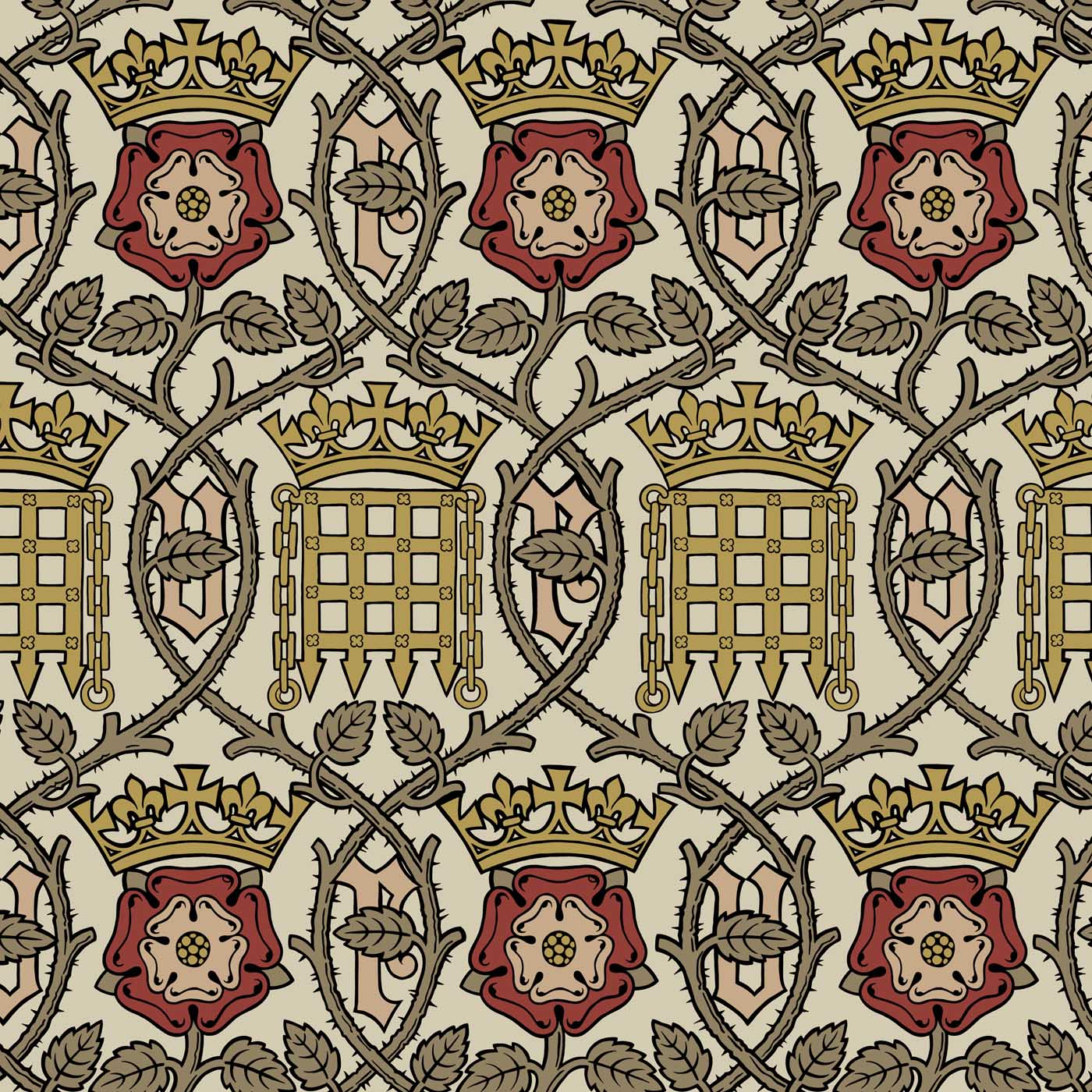 Fabric | Augustus Pugin Portcullis Design Beige from Loome Fabrics