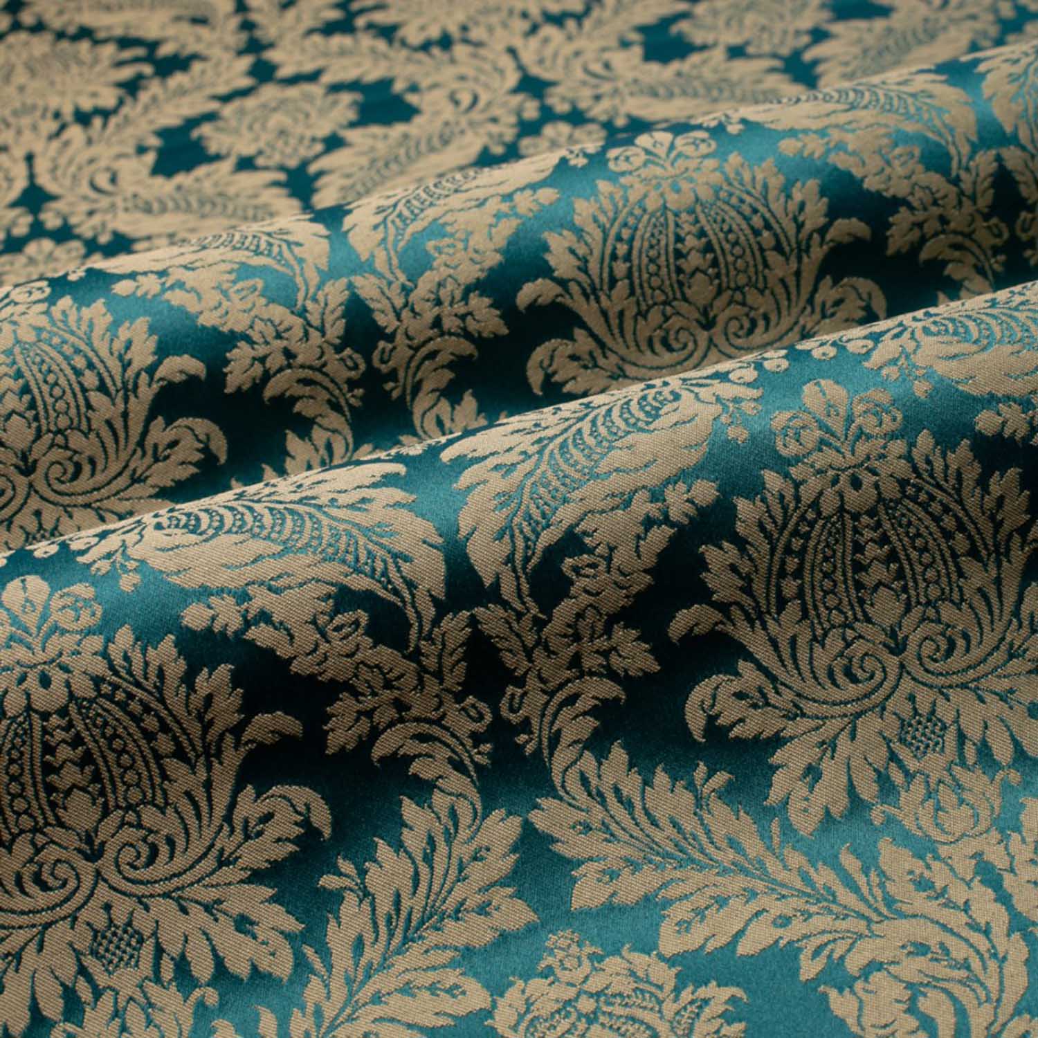 Elegant Patterned Teal And Brown Damask Curtain and Upholstery Fabric ...