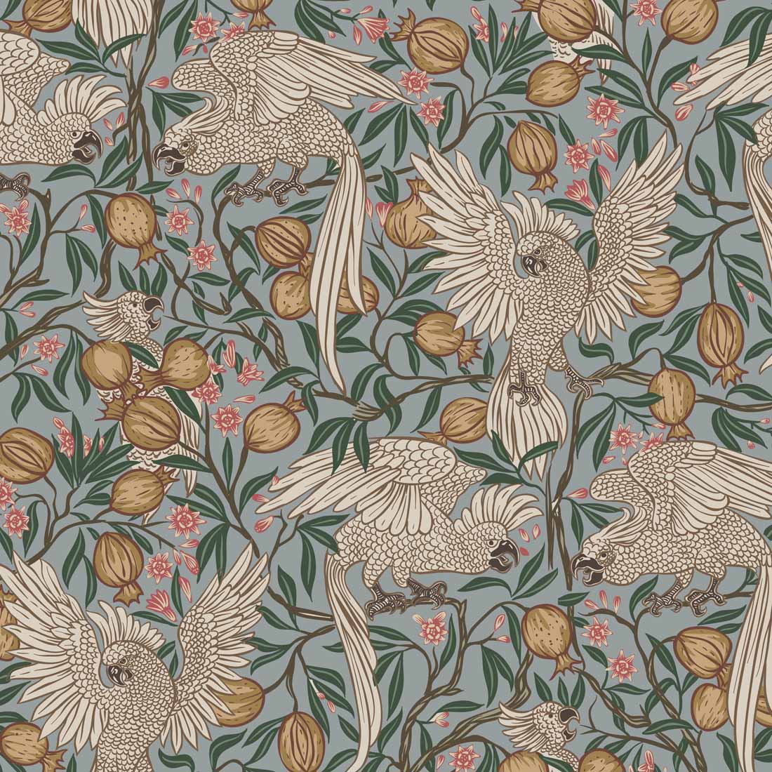 Walter Crane Textile Design, Walter Crane Parakeets Blue Linen Print ...