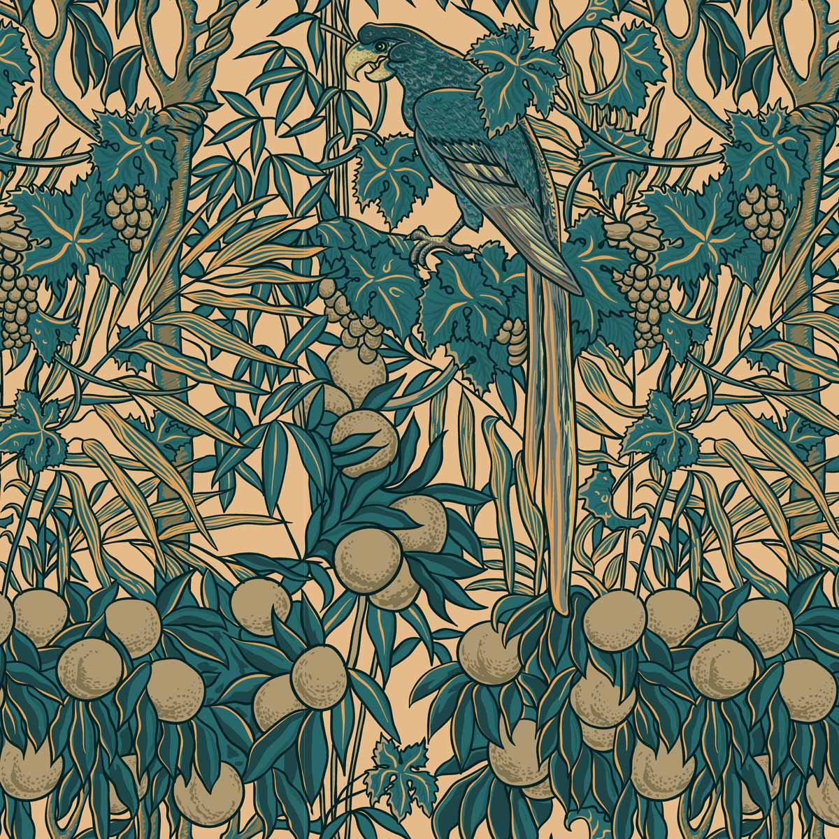 Walter Crane Textile Design, Walter Crane Teal Macaws Print, Arts and ...